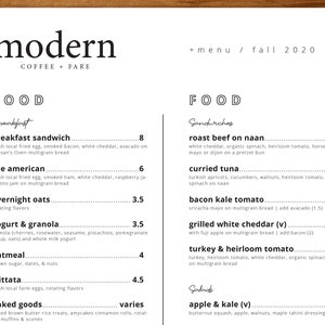 Modern Coffee + Food Menu Indesign Template - Etsy