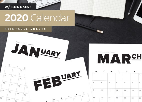 Modern Printable 2020 Calendar with Bonuses | Etsy
