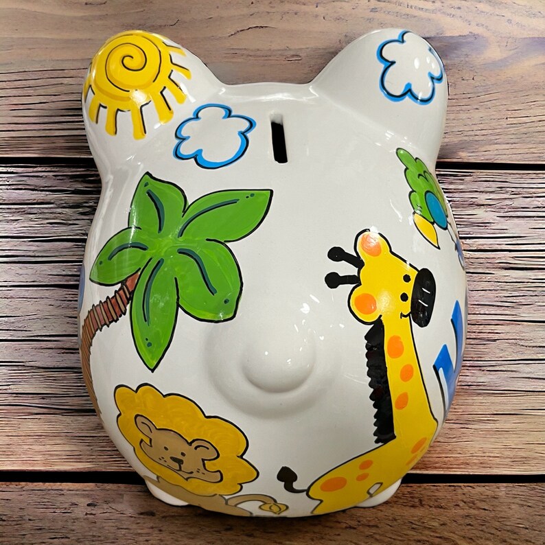 Large Piggy Bank- Jungle Animals Design - Etsy