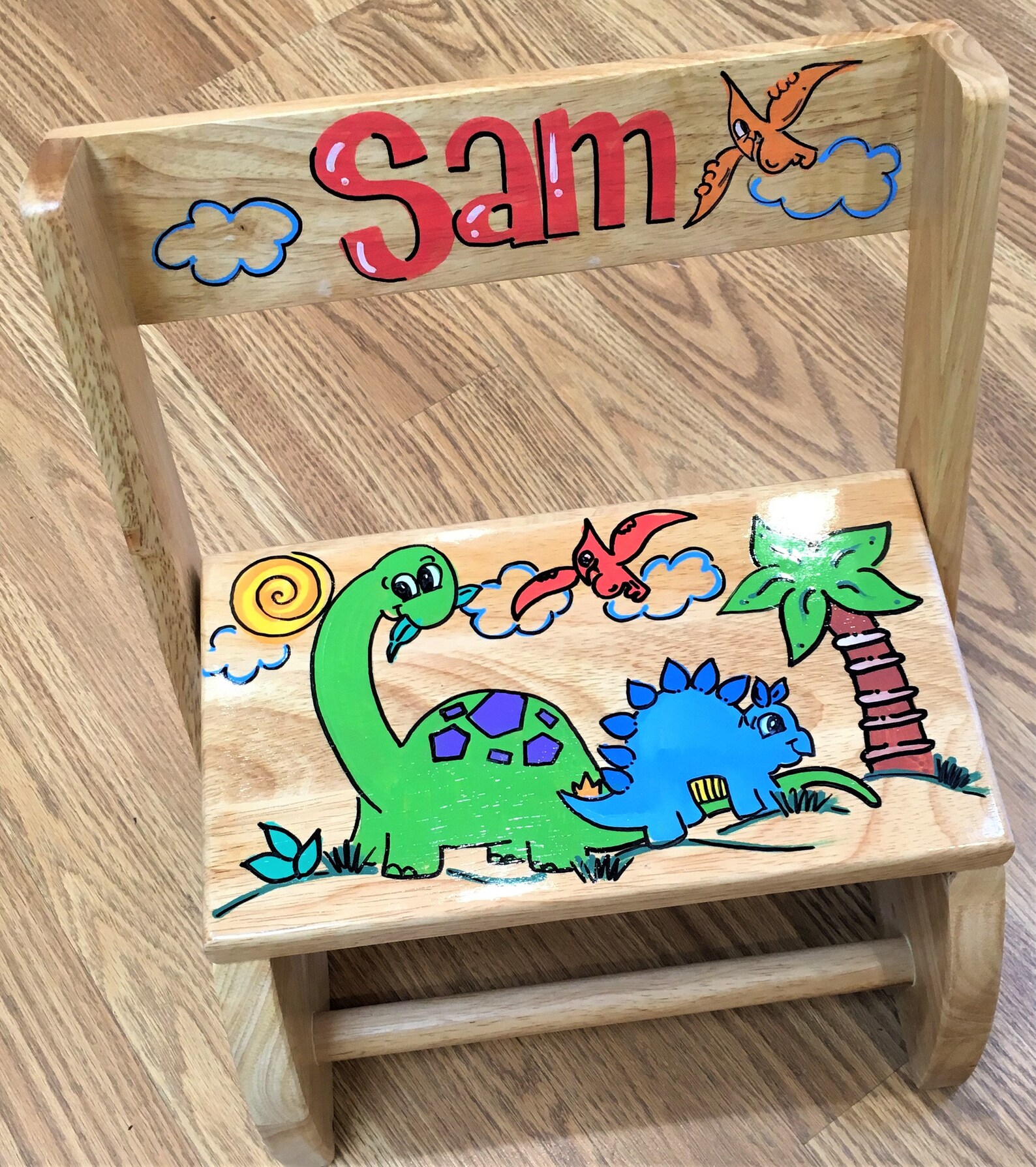 Small Natural Flip Stool Dinosaur Design - Etsy