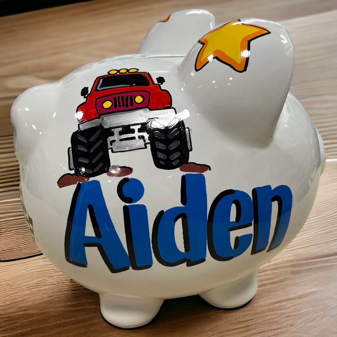 Large Piggy Bank- Monster Truck Design - Etsy