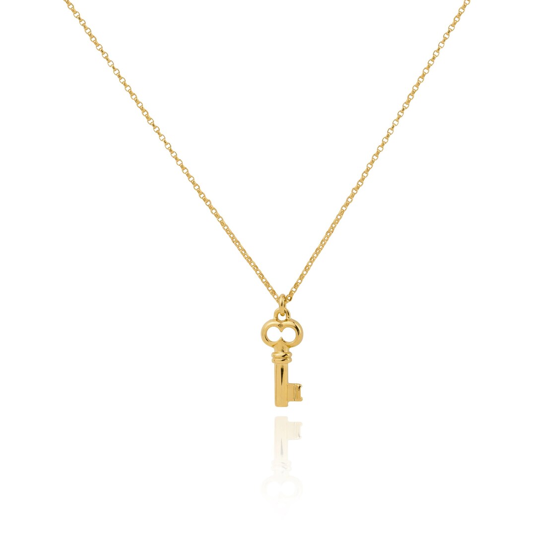 Key Pendant, Small Key Necklace, 24-K Gold Plated Necklace, Key Charm ...