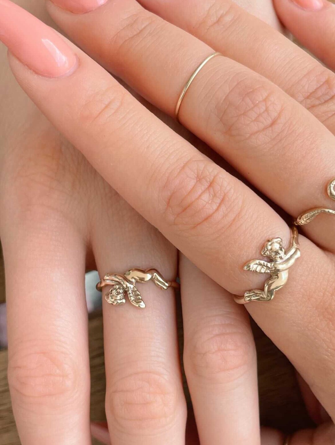 Angel Ring. Cupid Ring. Winged Angel Jewelry. 24k Gold Plated Cherub ...