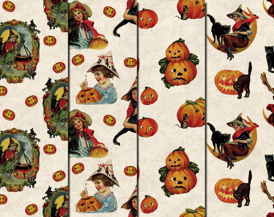 Digital Vintage Halloween Seamless Paper Pack 16 printable | Etsy