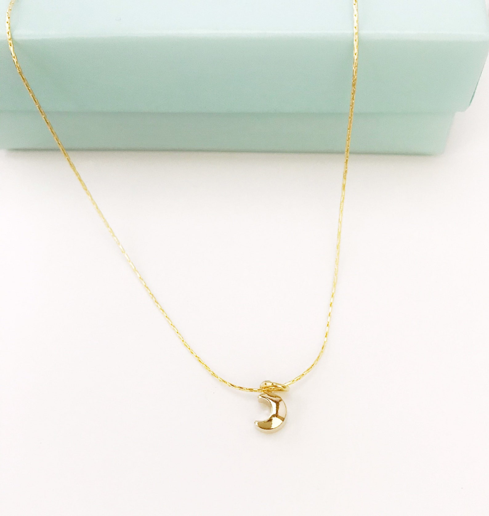 Tiny Gold Moon Necklace Moon Jewelry Dainty Necklace | Etsy