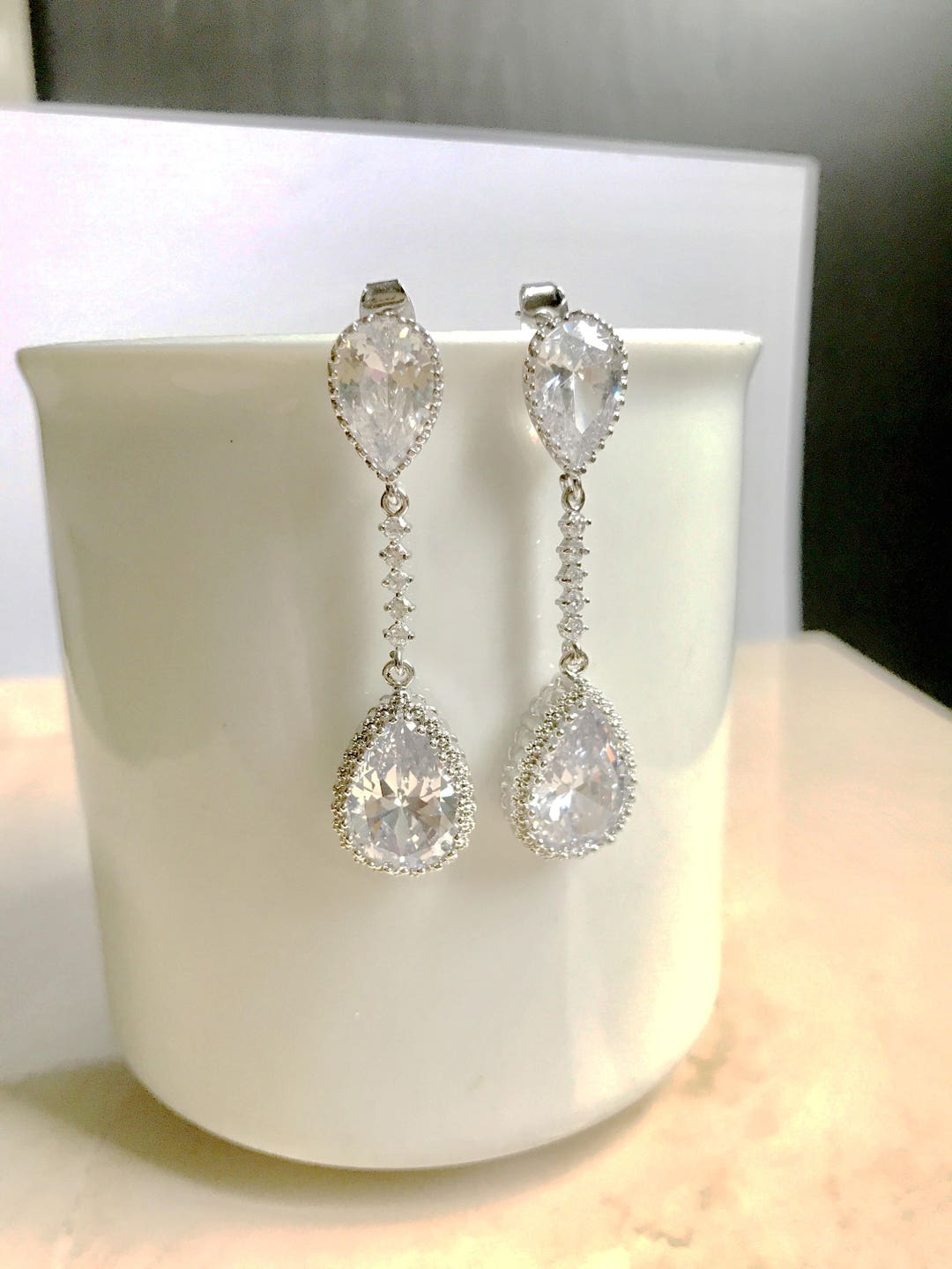 Bridal Earrings, Silver Drop Wedding Earrings, Long Earrings ...