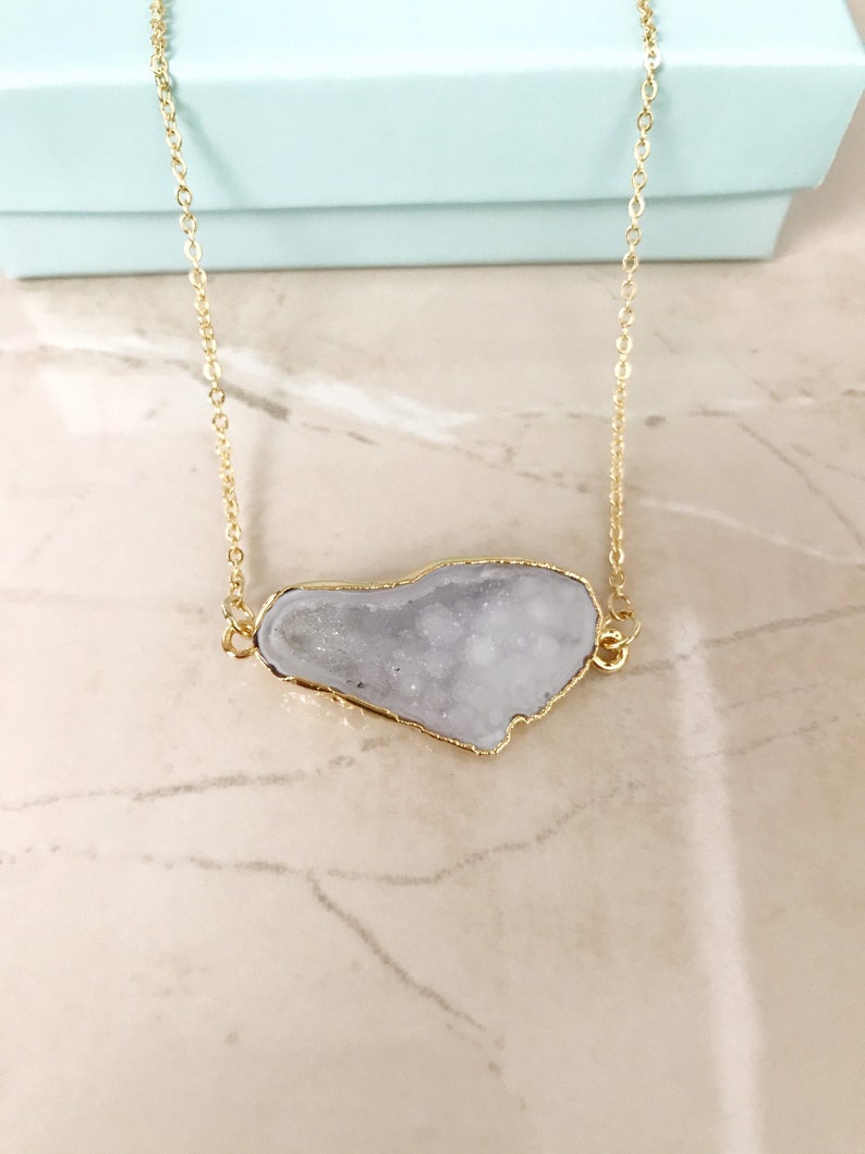 Druzy Geode Crystal Necklace, Raw Gem Jewelry, Rough Cut Geode Pendant ...