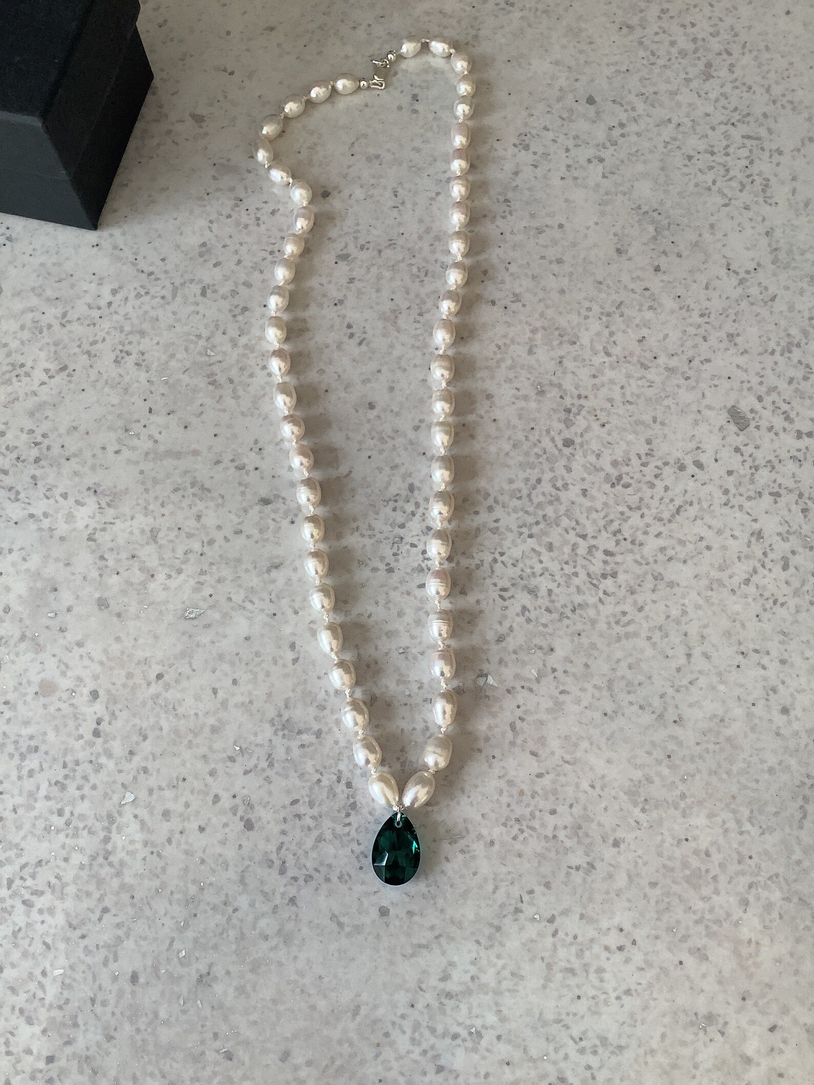 Freshwater Cultured White Drop Pearls Knotted With Swarovski Crystal ...