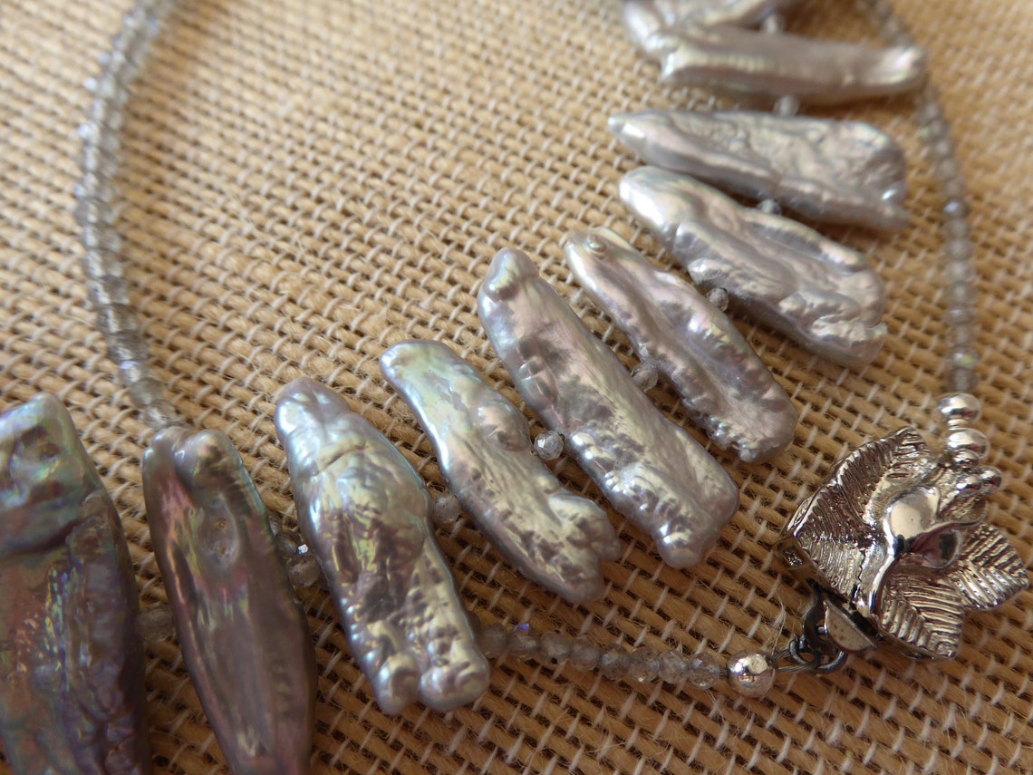 Biwa Freshwater Cultured Pearl With Semi Precious Micro - Etsy