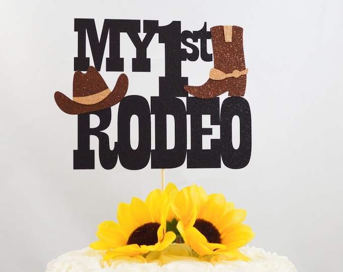 My 1st Rodeo Cowboy Birthday Glitter Cake Topper Cowgirl 1st Birthday ...
