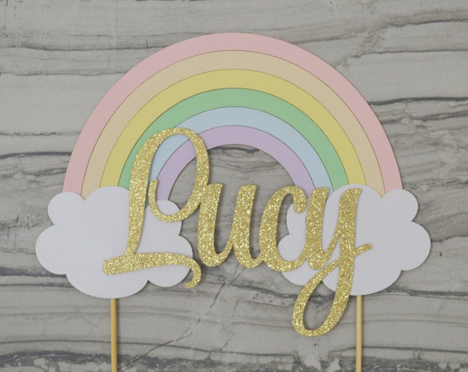 Rainbow Cake Topper in Pastel Colors Personalized Birthday Cake Topper ...