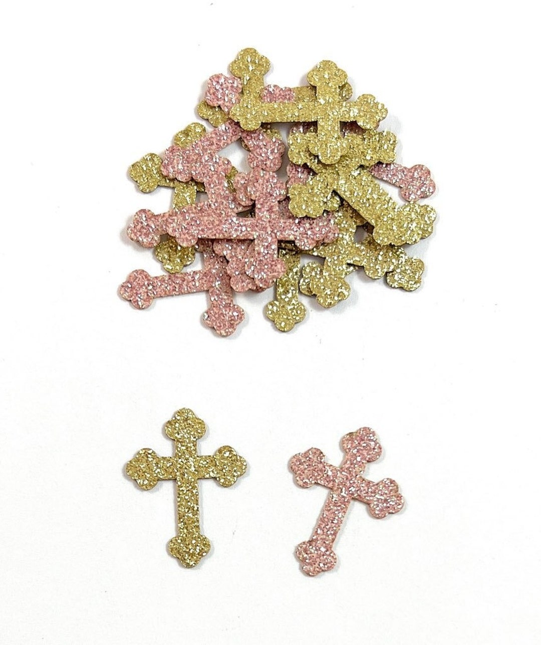 Cross Confetti in Gold and Pink Glitter - 100 Pieces - Baptism Table ...