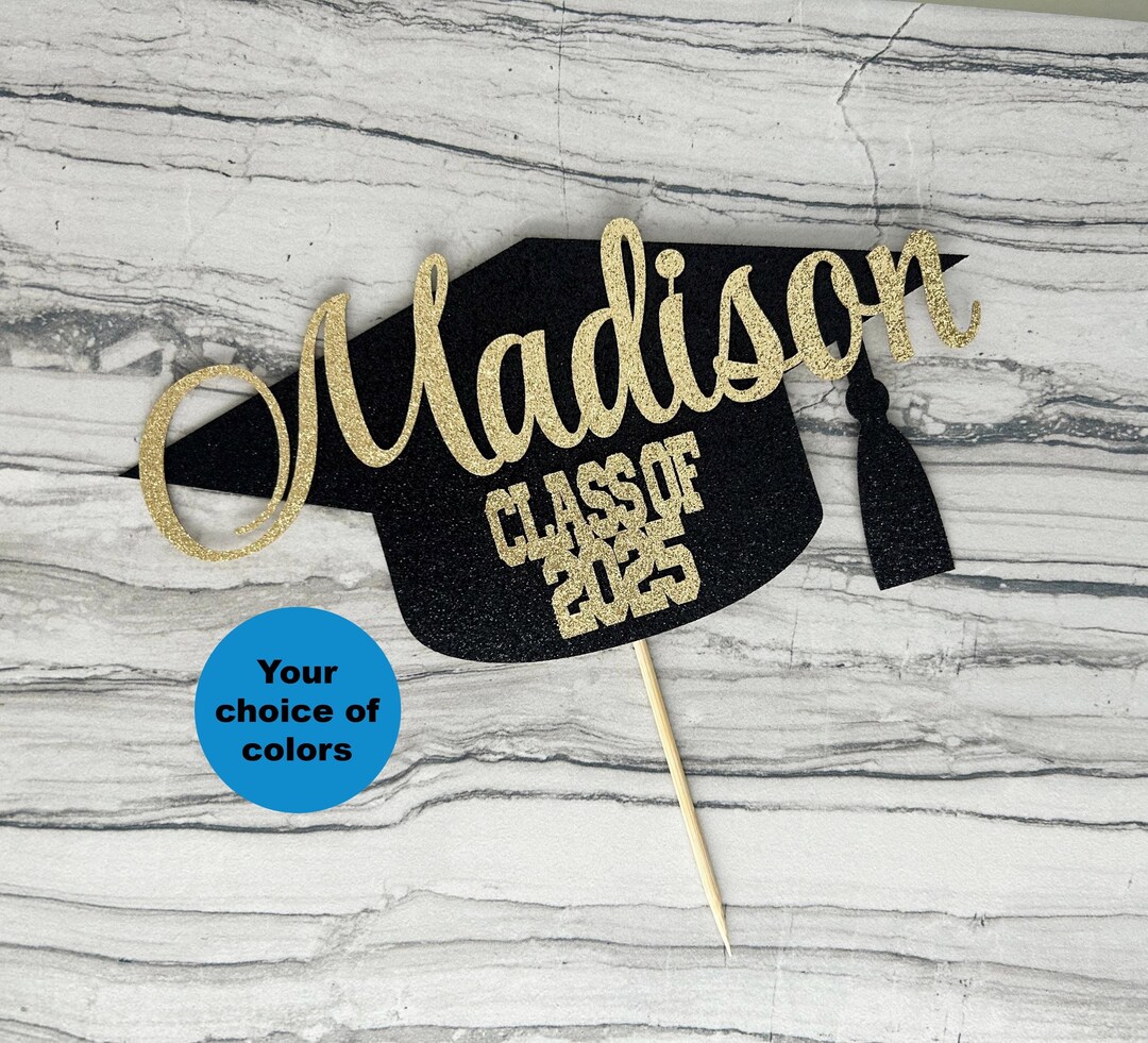 Graduation Cap Glitter Cake Topper - 2025 Grad Personalized Congrats ...