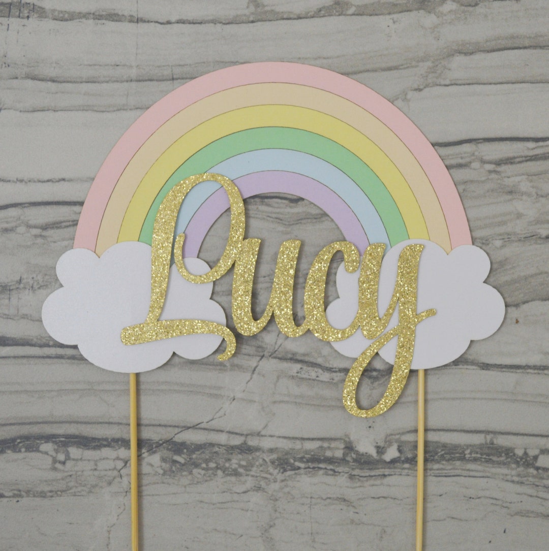 Rainbow Cake Topper in Pastel Colors - Personalized - Birthday Cake ...