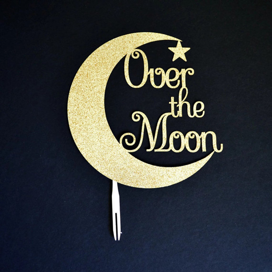 Over the Moon Cake Topper Glitter Cake Topper Nursery - Etsy