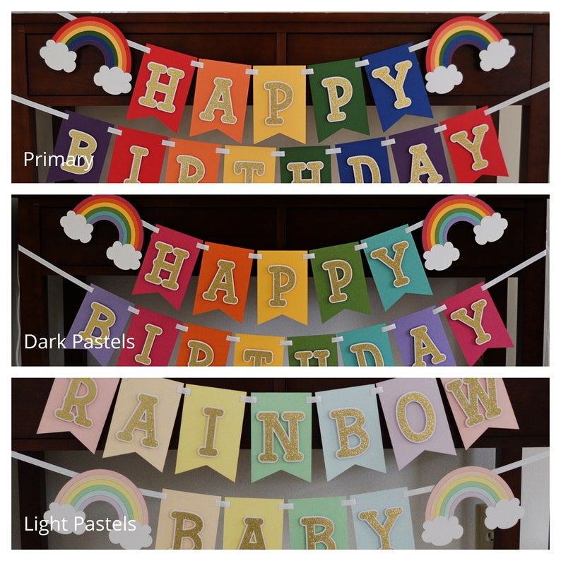 Rainbow Happy Birthday Banner Rainbow Theme Birthday Party | Etsy