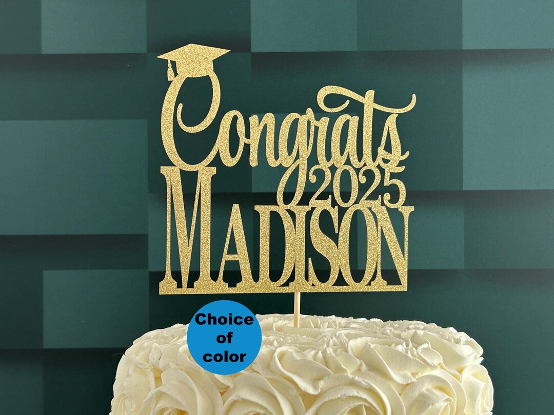 Graduation Cake Topper - Personalized Congrats Glitter Cake Topper ...