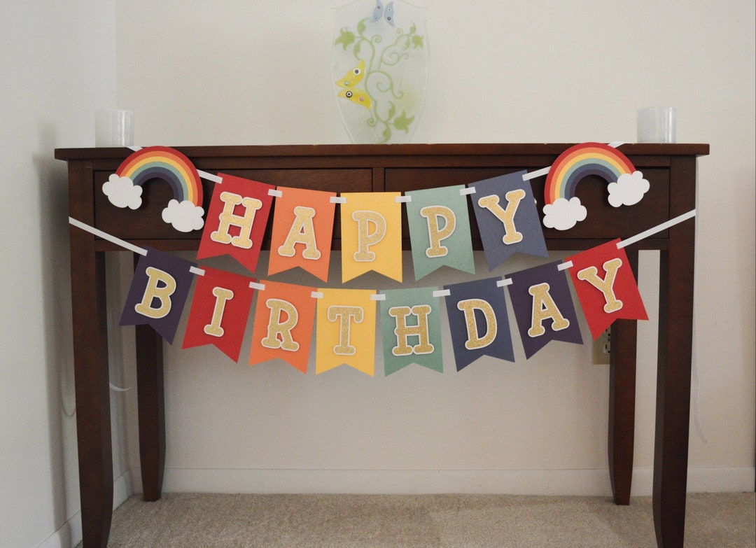 Rainbow Happy Birthday Banner - Rainbow Theme - Birthday Party Banner ...