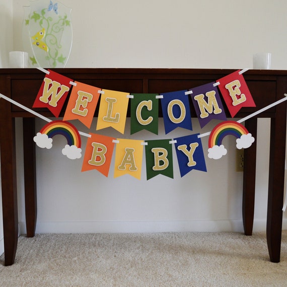 Rainbow Welcome Baby Banner Rainbow Baby Shower Banner | Etsy