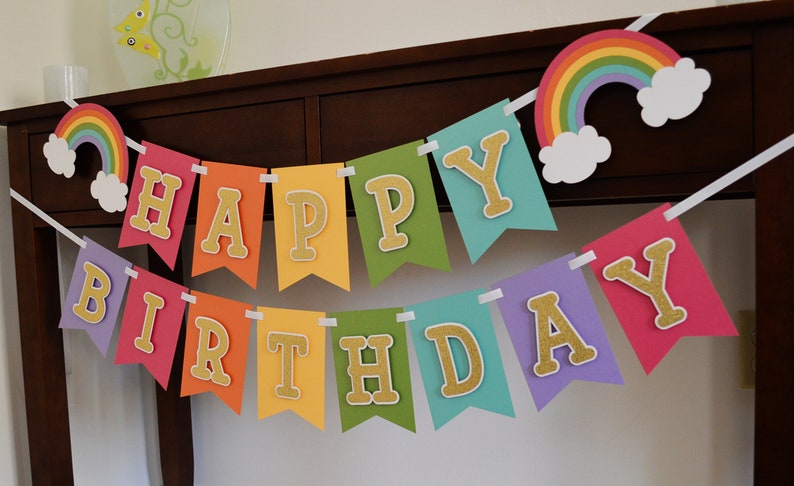 Rainbow Happy Birthday Banner Rainbow Theme Birthday Party | Etsy