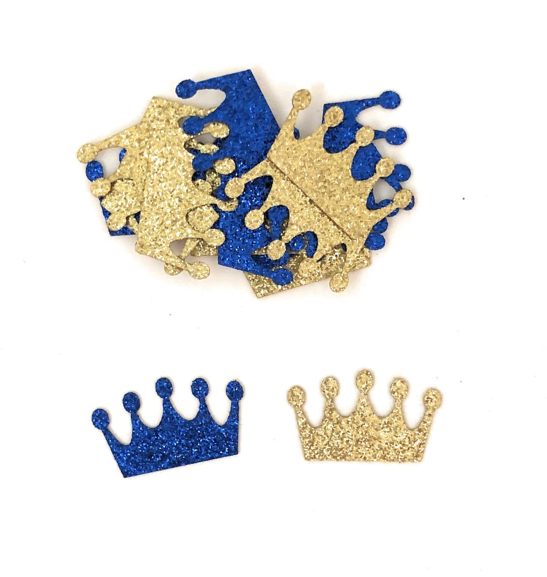 Glitter Crown Confetti - 100 Pieces - Gold and Royal Blue - Princess ...