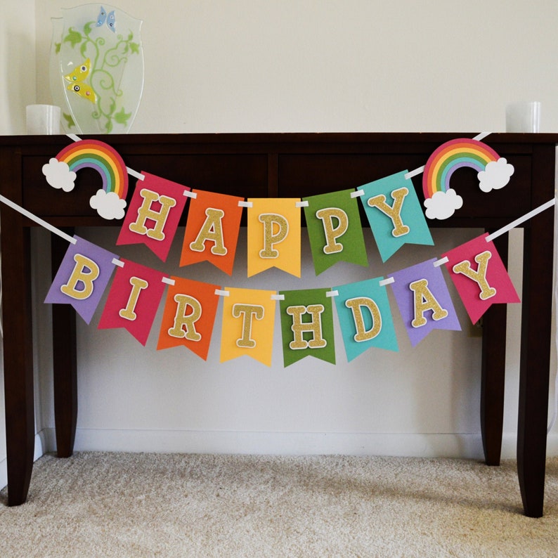 Rainbow Happy Birthday Banner Rainbow Theme Birthday Party | Etsy