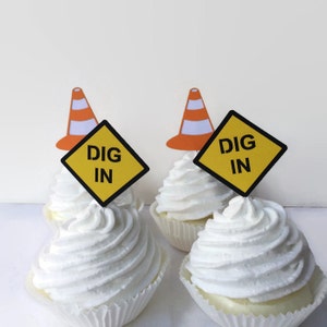 Construction Party Cupcake Toppers - Dig in Boy First Birthday - Under ...