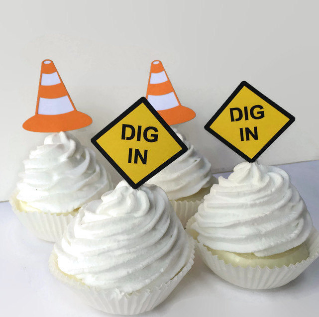 Construction Party Cupcake Toppers Dig in Boy First Birthday - Etsy