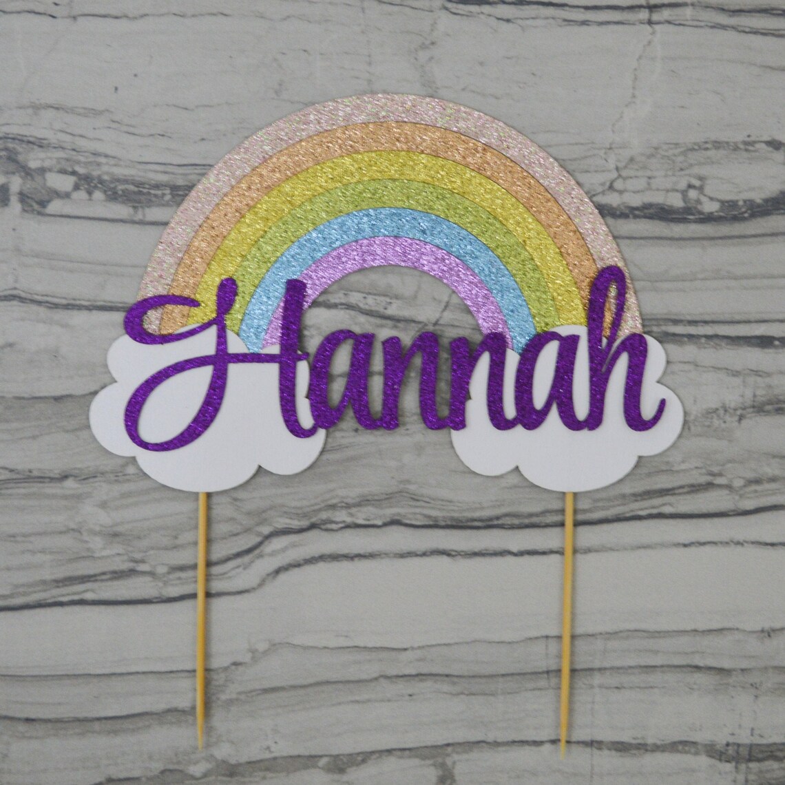 Rainbow Cake Topper in Pastel Glitter Personalized - Etsy
