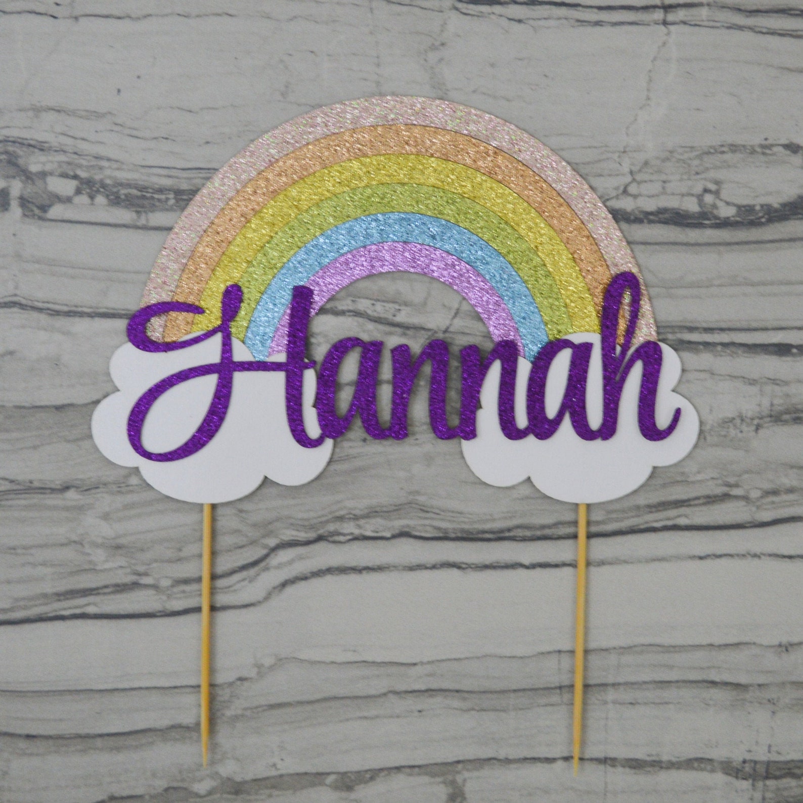 Rainbow Cake Topper in Pastel Glitter Personalized - Etsy