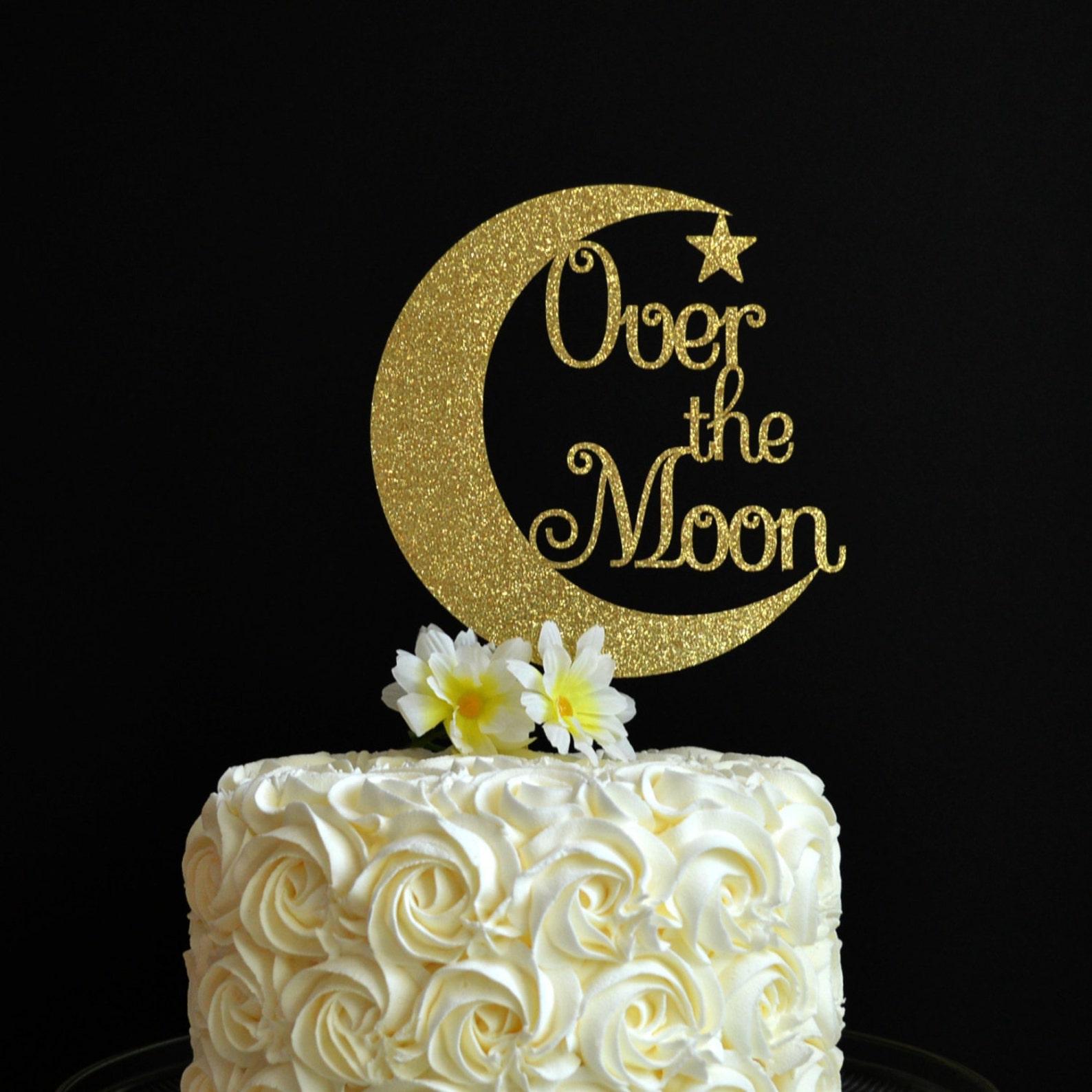 Over the Moon Cake Topper Glitter Cake Topper Nursery - Etsy