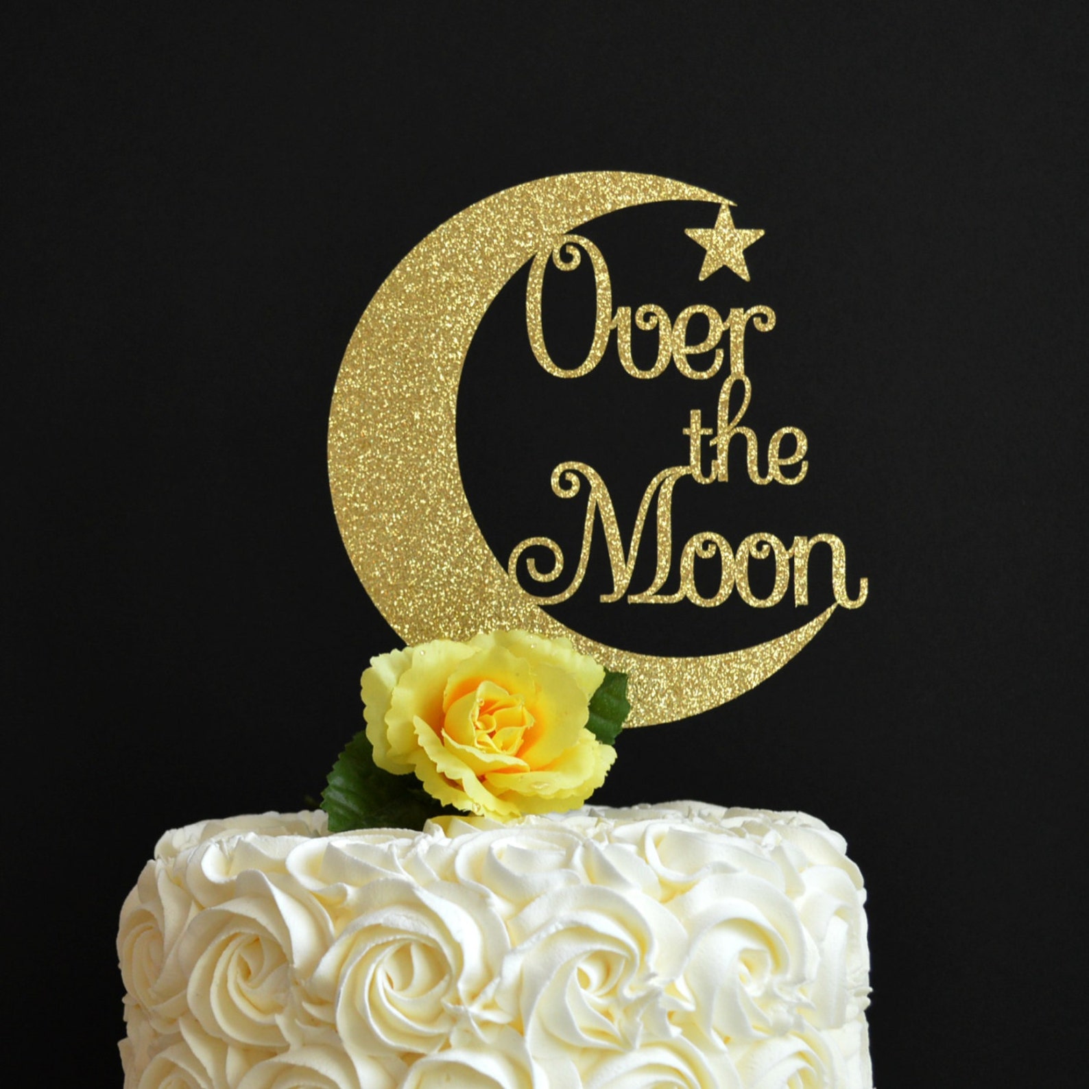 Over the Moon Cake Topper Glitter Cake Topper Nursery - Etsy
