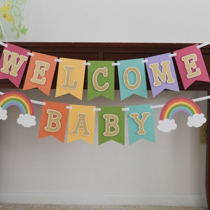 Rainbow Welcome Baby Banner - Rainbow Baby Shower Banner - Baby Shower ...