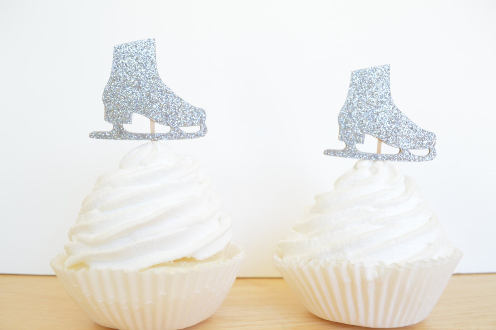Ice Skate Cupcake Toppers in Silver Glitter Set of 12 Ice | Etsy