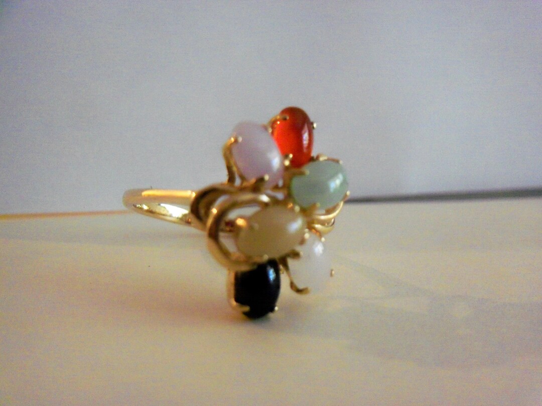 Vintage Ladies 14K Yellow Gold and Multi Color Jade Cluster - Etsy
