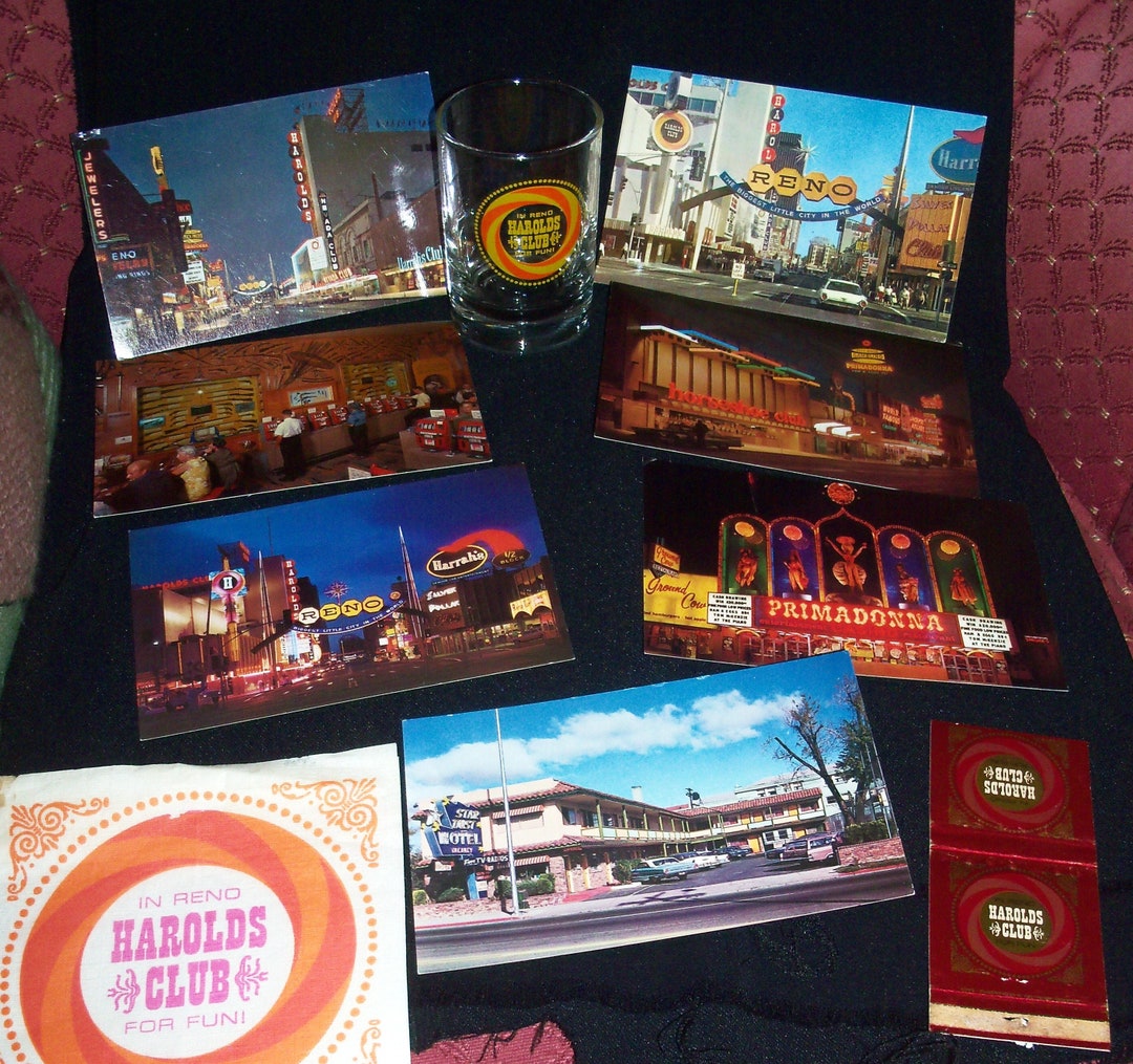 Vintage RENO Nevada 1967 Postcards, Harolds Club Glass, Matchbook Cover ...