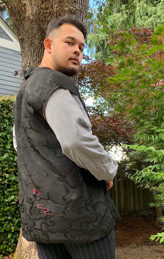 Up Cycled Haori Vest Haori Vest Black Vest Silk Vest | Etsy