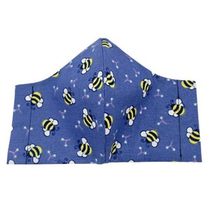 Bumblebee on Blue Face Mask, Triple Layer Cotton Mask With Sewn in ...