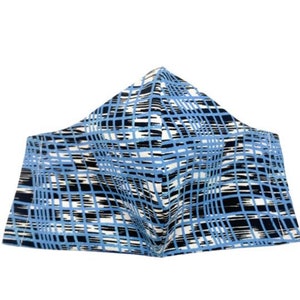 Black Blue Abstract Print Face Mask, Washable Reusable Cotton Fabric ...