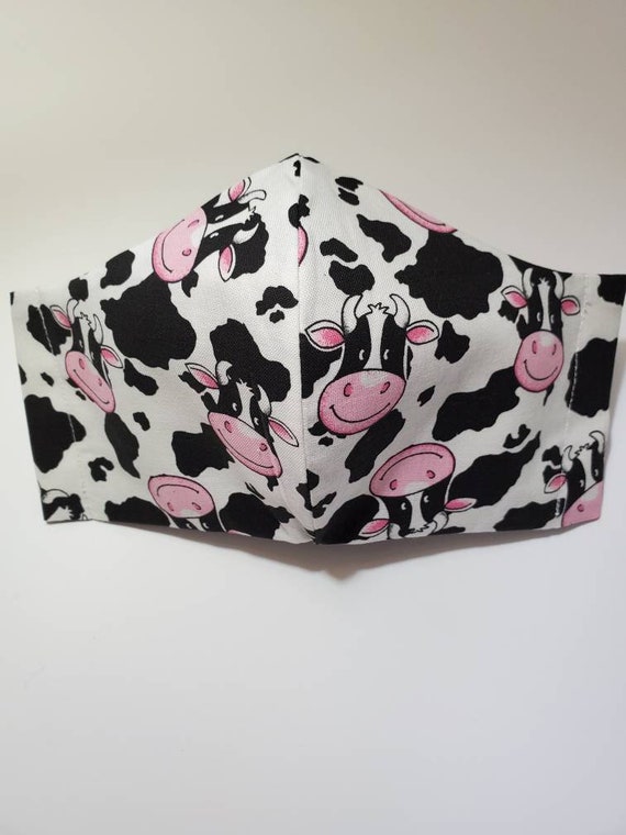 Cow Print With Cow Head Face Mask Black and White Cow Face - Etsy