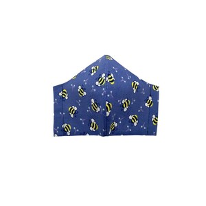 Bumblebee on Blue Face Mask, Triple Layer Cotton Mask With Sewn in ...