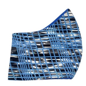 Black Blue Abstract Print Face Mask, Washable Reusable Cotton Fabric ...