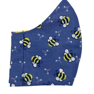 Bumblebee on Blue Face Mask, Triple Layer Cotton Mask With Sewn in ...