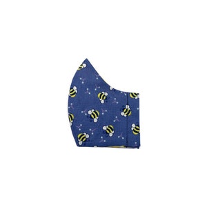 Bumblebee on Blue Face Mask, Triple Layer Cotton Mask With Sewn in ...