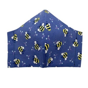Bumblebee on Blue Face Mask, Triple Layer Cotton Mask With Sewn in ...