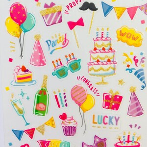 Celebration Stickers - 1 Sheet - Party Plastic Sticker - Glitter ...
