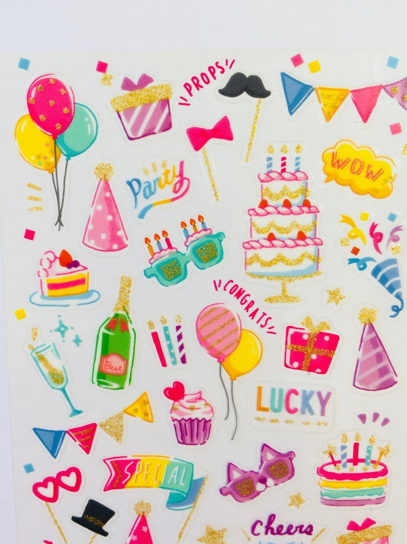 Celebration Stickers 1 Sheet Party Plastic Sticker | Etsy