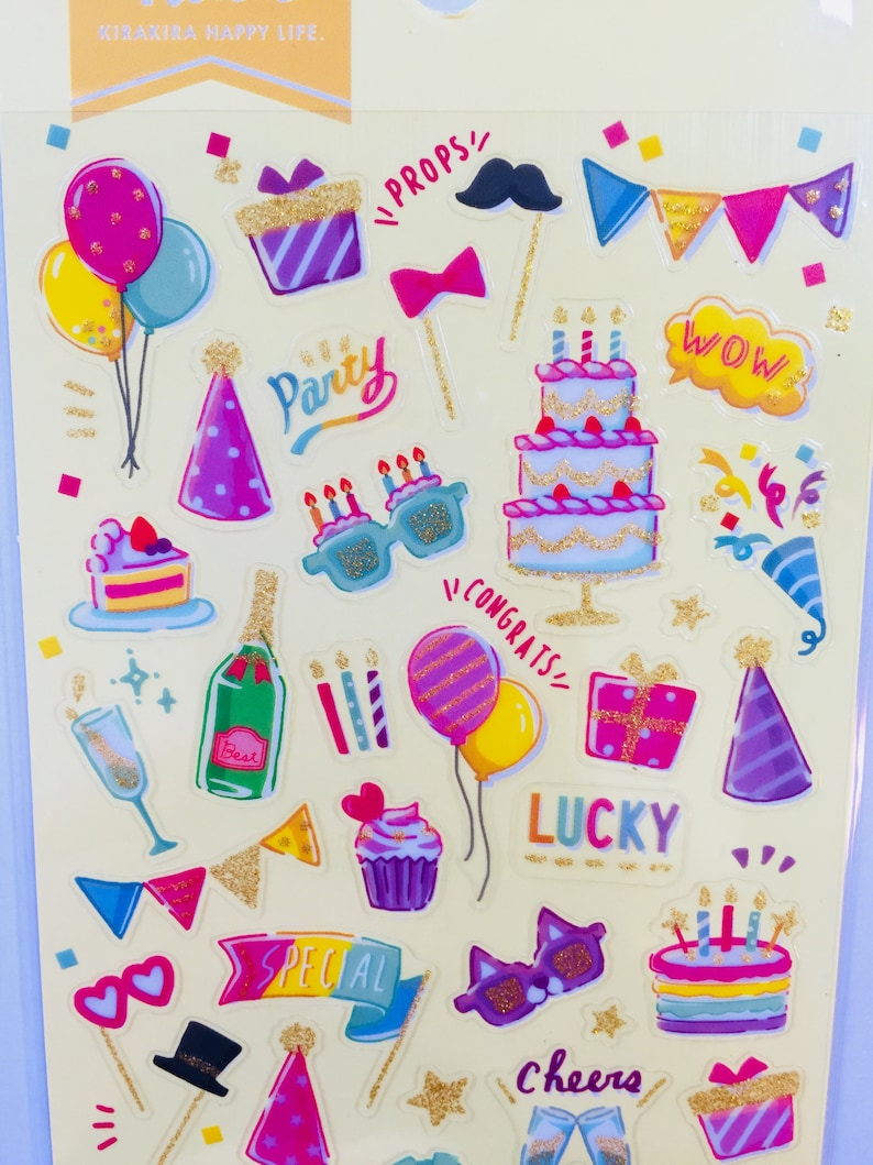 Celebration Stickers 1 Sheet Party Plastic Sticker - Etsy