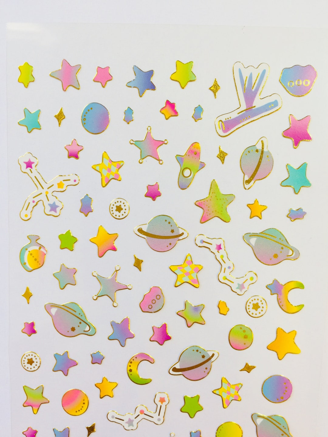 Colorful Planets Gold Foil Sticker Sheet: Space Stickers - Etsy