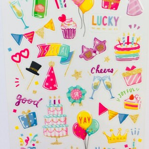 Celebration Stickers - 1 Sheet - Party Plastic Sticker - Glitter ...